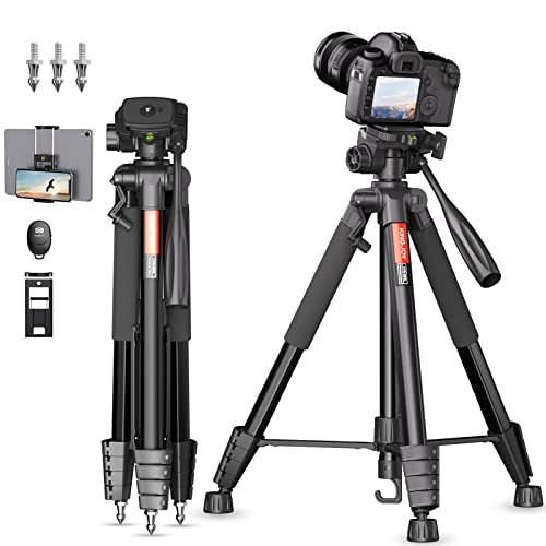 KINGJOY 74" Tripod for Camera Canon Nikon with Travel Bag, Phone Tripod with Wireless Remote and Phone Tablet Holder, Compatible with DSLR Cameras, Cell Phones, Tablets, Projector, Binoculars
