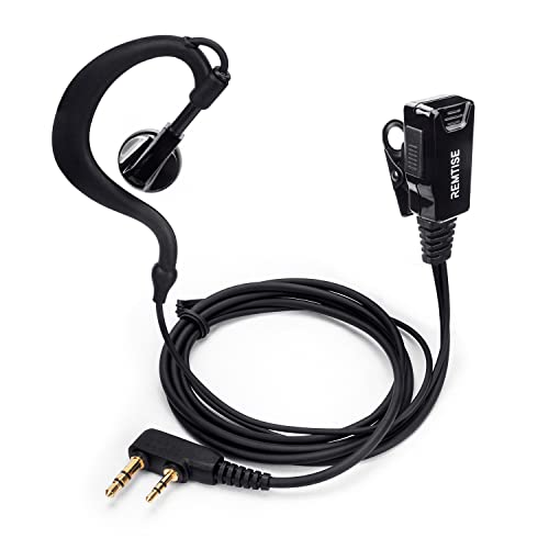 Remtise Single Wire Earhook Earpiece with Mic for Baofeng UV-5R Walkie Talkies, Headset and PTT Compatible 2 Way Radios Brands Baofeng and Kenwood, Puxing, Wouxun (Black)