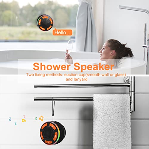 Bluetooth Speakers, ssouwao IPX7 Waterproof Shower Speaker, LED Colorful Lights, FM Radio, Suction Cups, Protable Speaker for Home Pool Travel