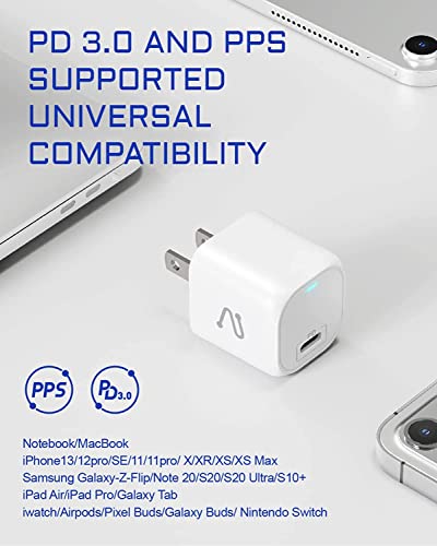 USB C Wall Charger 30W, Aergiatech PD PPS GaN USB C Power Adapter, Type C Fast Charging Block for iPhone 13 Pro Max/13/12 Pro Max, Pixel 6Pro/6, iPad Pro, MacBook Air, Galaxy S22+/S22 Ultra, White