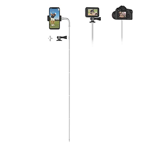 Ground Spike Stake Mount for Camera Phone Gopro, Outdoor Height Adjustable Smartphone Pole Stand, Travel Phone Tripod for Golf Swing Camping Beach Video Recording