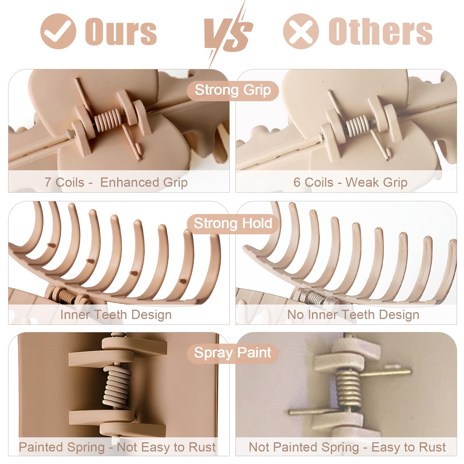 TOCESS Big Hair Claw Clips for Women Large Claw Clip for Thin Thick Curly Hair 90's Strong Hold 4.33 Inch Nonslip Neutral Matte Hair Clips (4 Pcs)