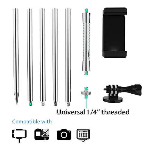 Ground Spike Stake Mount for Camera Phone Gopro, Outdoor Height Adjustable Smartphone Pole Stand, Travel Phone Tripod for Golf Swing Camping Beach Video Recording