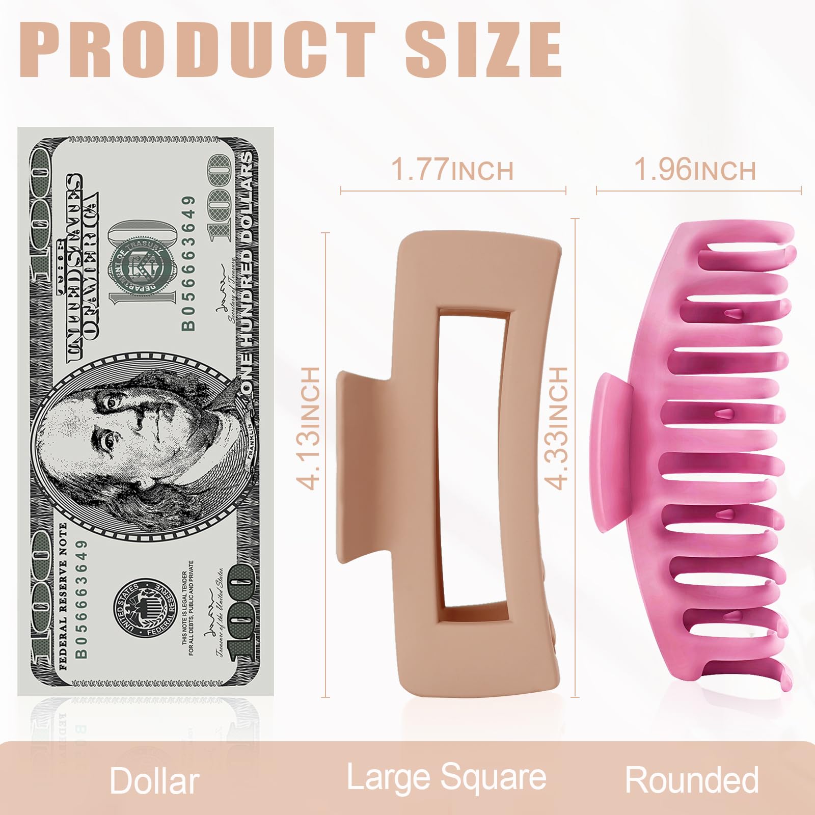 TOCESS Big Hair Claw Clips for Women Large Claw Clip for Thin Thick Curly Hair 90's Strong Hold 4.33 Inch Nonslip Neutral Matte Hair Clips (4 Pcs)