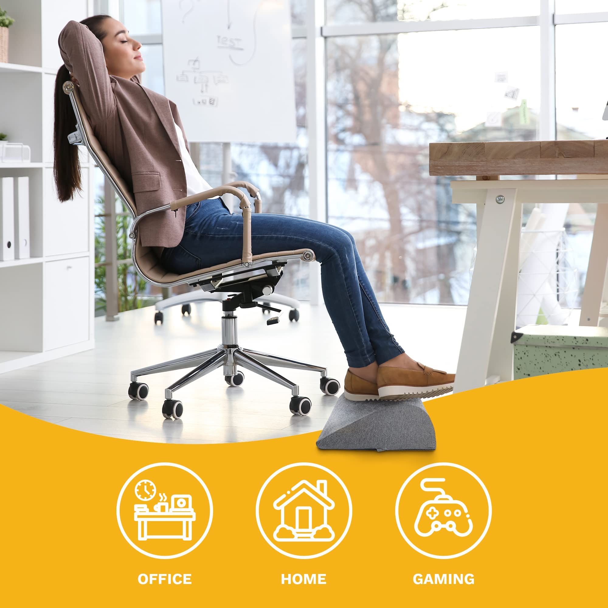 Premium Under Desk Foot Rest Cushion for Your Desk at Work, Home Office, and Gaming - Orthopedic, Ergonomic Memory Foam Foot Stool Cushion with Non-Slip Bottom (Gray)