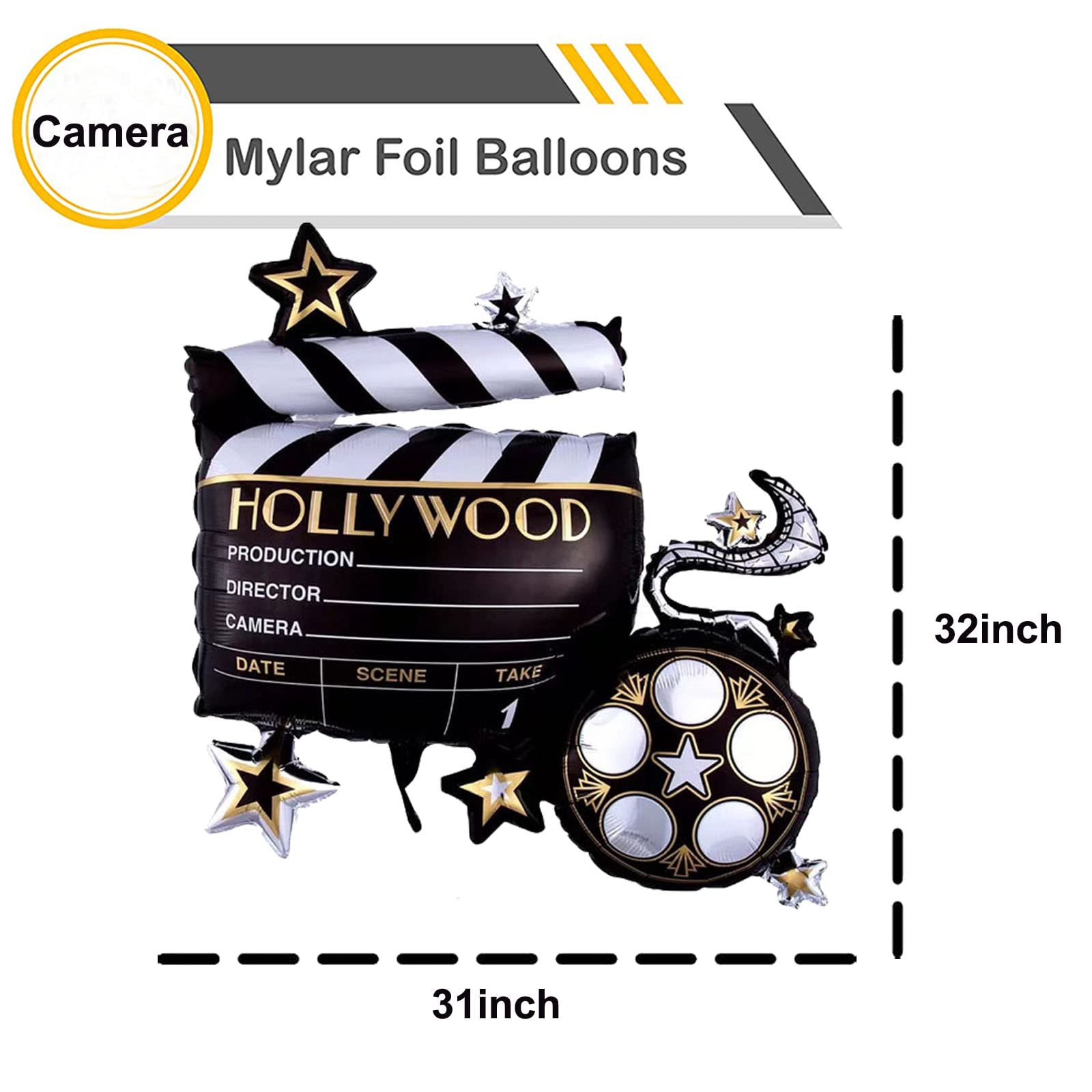 HBmemory Movie Night Balloons Set - Hollywood Opening Balloon Popcorn Mylar for Decorations | Film Clapboard Camera Hollywood-themed party Decorations| Carnival Theme