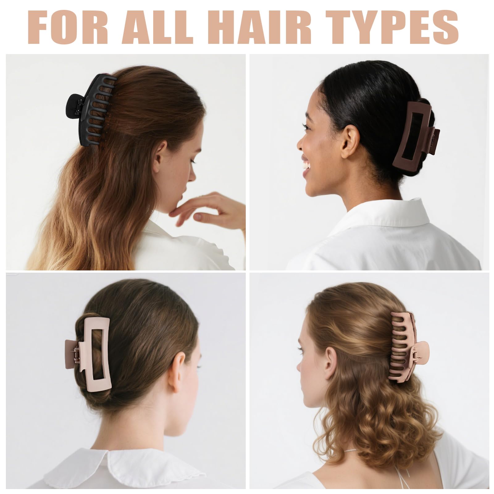 TOCESS Big Hair Claw Clips for Women Large Claw Clip for Thin Thick Curly Hair 90's Strong Hold 4.33 Inch Nonslip Neutral Matte Hair Clips (4 Pcs)