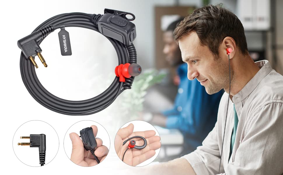 HYSHIKRA Radio Earhook Earpiece, Walkie-Talkie Headset with PTT and Mic for Motorola CP110 CP200 GP300 GP2000 CP150 CP040 Yaesu FT-4XR FT-4VR FT-65R FT-25R Handheld 2-Way Radio HT