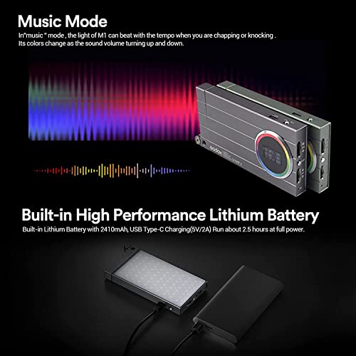 Godox M1 RGB LED Full Color Video Light,Pocket Size RGB Mini Video Light,13W 2500k-8500k Adjustable,CRI97 TLCT97,Music Beats Light Function and 40 FX Lighting Effects with Aluminum Alloy Shell(Gray)