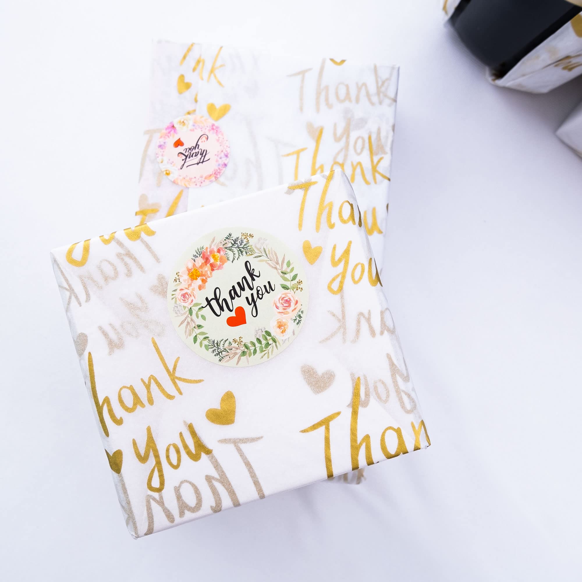 MR FIVE 50 Sheets White with Metallic Gold Thank You Tissue Paper Bulk,20" x 14",Thank You Tissue Paper for Packaging,Gift Bags,Metallic Gold Tissue for Graduation,Birthday,Thanksgiving