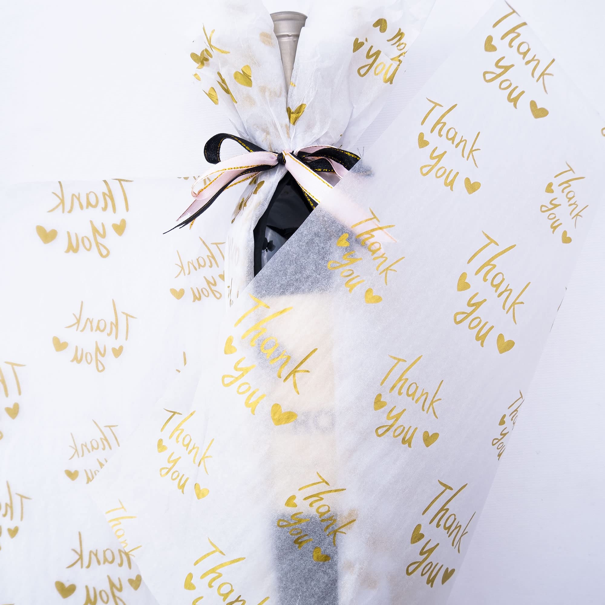 MR FIVE 50 Sheets White with Metallic Gold Thank You Tissue Paper Bulk,20" x 14",Thank You Tissue Paper for Packaging,Gift Bags,Metallic Gold Tissue for Graduation,Birthday,Thanksgiving