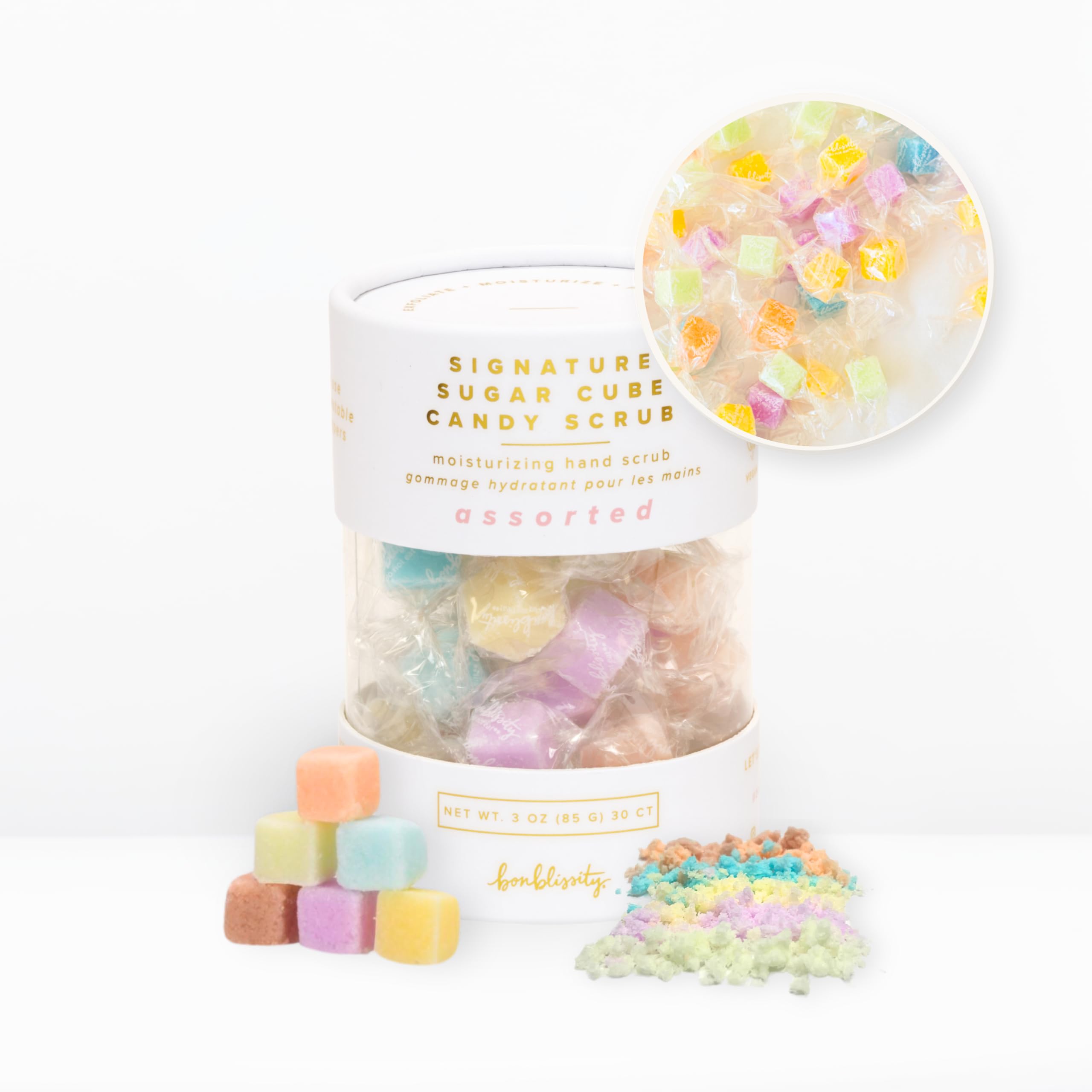 Bonblissity Sweet+Single Candy Sugar Scrub, Assorted, 30 Pcs - Exfoliating, Skin, Hands, Feet, Natural Butters & Oils, Sugary, Salty, Individually Wrapped, Exfoliate & Moisturize, On The Go, Travel