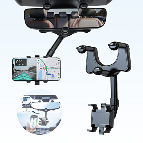 Rotatable and Retractable Car Phone Holder -2022 New Multifunctional Rearview Mirror Phone Holder for car, Universal 360 Degree Rotatable Rearview Mirror Phone Mount for All Mobile Phones (1PC)