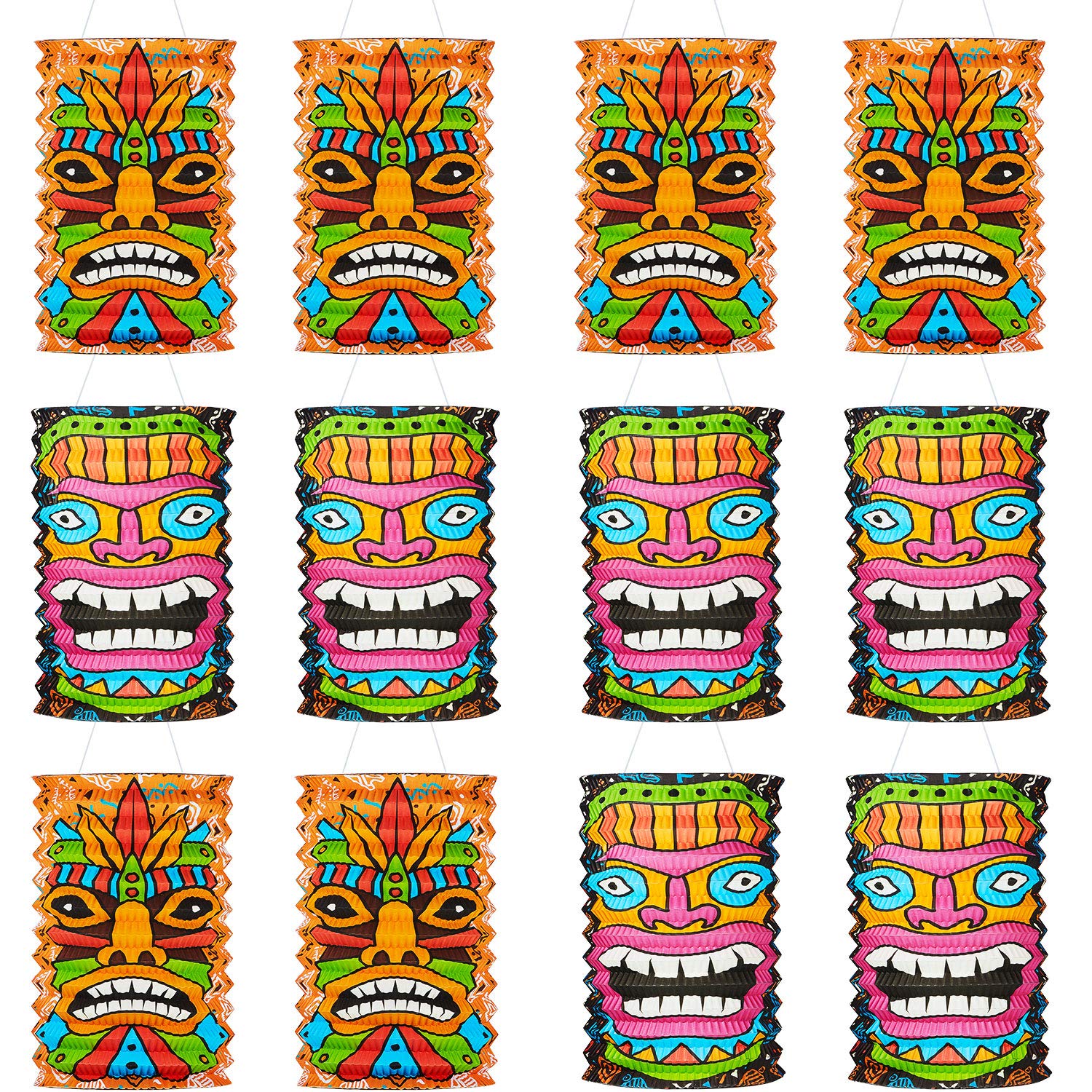 Hawaii Party Decorations Paper Lanterns Luau Tropical Hanging Supplies Lanterns for Birthday Outdoor Party Baby Shower Home Decoration (12 Pieces,10 x 6.1 Inch)