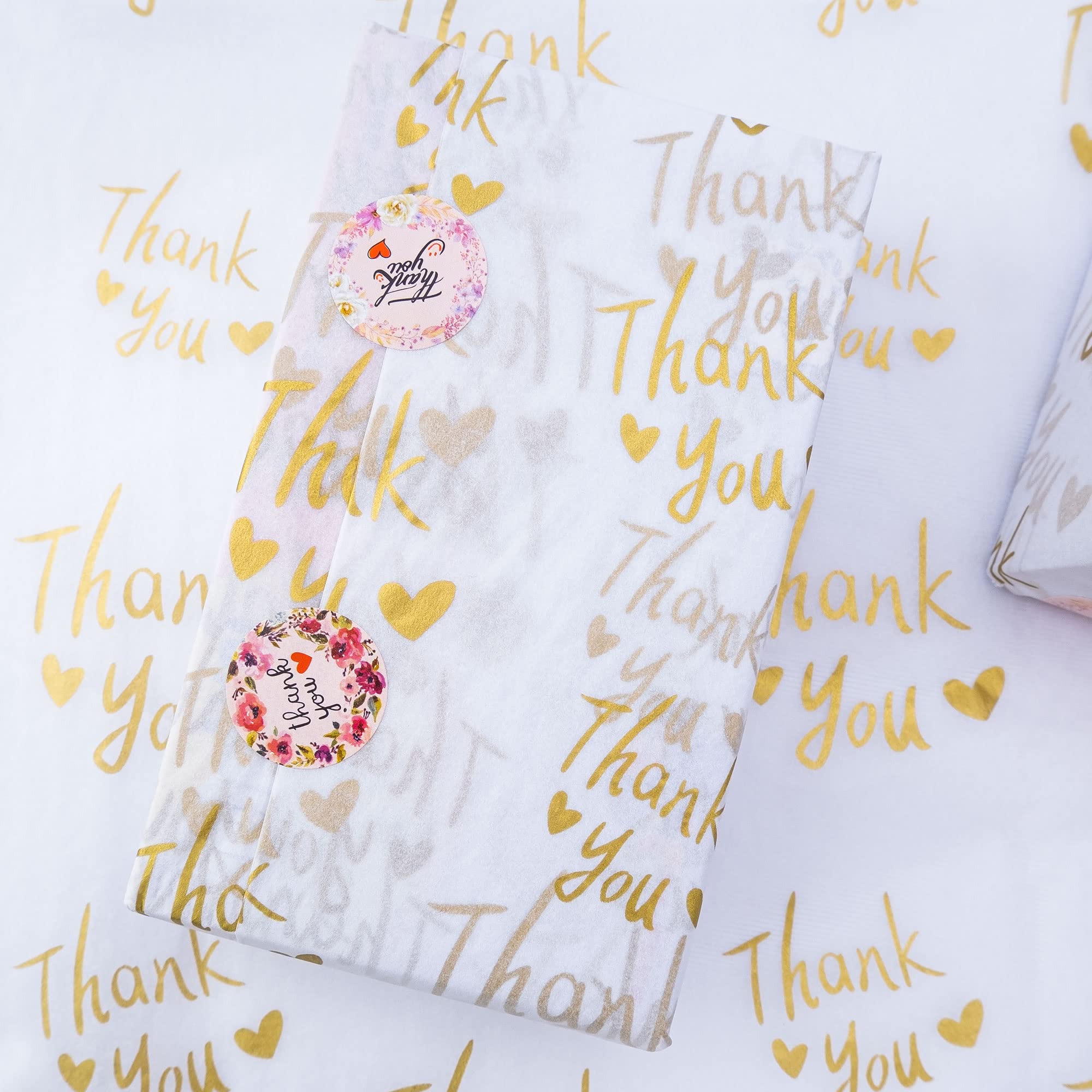 MR FIVE 50 Sheets White with Metallic Gold Thank You Tissue Paper Bulk,20" x 14",Thank You Tissue Paper for Packaging,Gift Bags,Metallic Gold Tissue for Graduation,Birthday,Thanksgiving