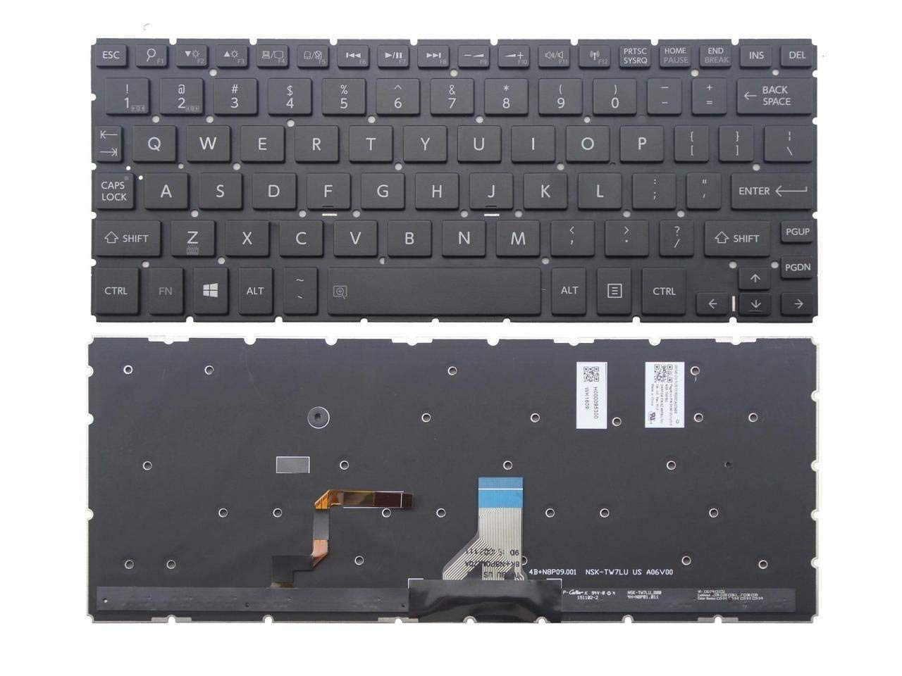 Replacement Backlit Keyboard Without Frame for Toshiba Satellite Radius L15W L15W-B L15W-B0301SM L15W-B0302SL L15W-B1120 L15W-B1181SM L15W-B1208 L15W-B1208D, US Layout Black Color