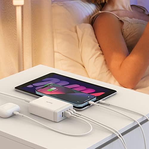 SooPii 40W USB Charging Station,4 Port USB Charger Station with One Port QC 3.0 for Multiple Devices,4 Mixed Charging Cables Included,Compatible with iPhone 14,IPad,Samsung Galaxy,Note,LG and More