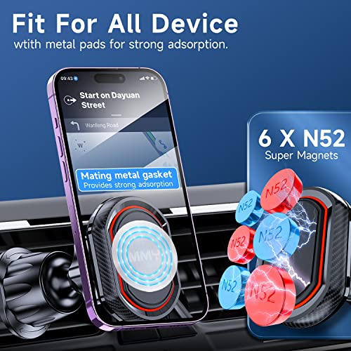 MMY [4 in 1 Phone Mount for Car,Car Phone Holder Mount + [Strong Magnets] Magnetic Phone Holder for Car, [Super Stable & Easy] Upgraded Car Vent Phone Mount Compatible with All Smartphones