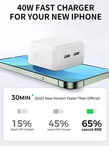 iPhone Fast Charger, 40W Super Dual USB C Wall Charger [MFi Certified] Double Port Apple USB C Charger with USB C to Lightning Cable and USB C to C Cable for iPhone 14 13 12 11 Pro Max Mini Pro iPad