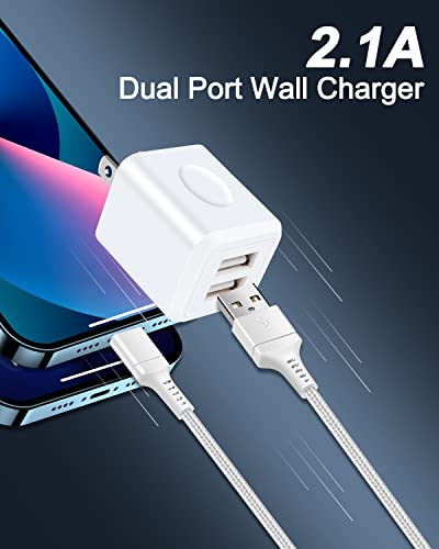 Apple Charger Kits for iPhone 14 Pro Max 14Pro 14 Plus 13Pro 13 12 11 SE 10 XR X XS 8 7 6 6s Plus, Dual USB Charger Block with USB to Lightning Cable, 2.1amp travel wall plug adapter+USB lighting cord