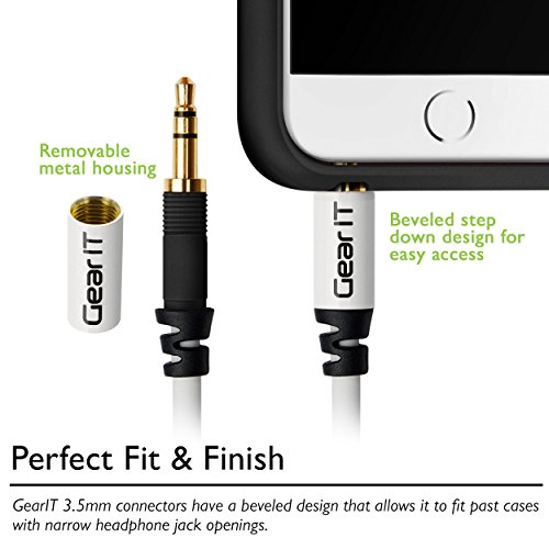 50ft 3.5mm Extension Cable, GearIT Pro Series Preminun Gold Plated 50 Feet 3.5mm Auxiliary Audio Stereo Extension Male to Female Cable, White