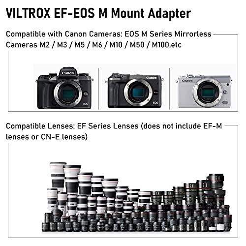 VILTROX EF-EOS M Lens Mount Auto Focus Adapter, Compatible with Canon EF/EF-S Lens to Canon EOS M (EF-M Mount) Mirrorless Camera Body EOS M100 M50 M3 M10 M6 M5