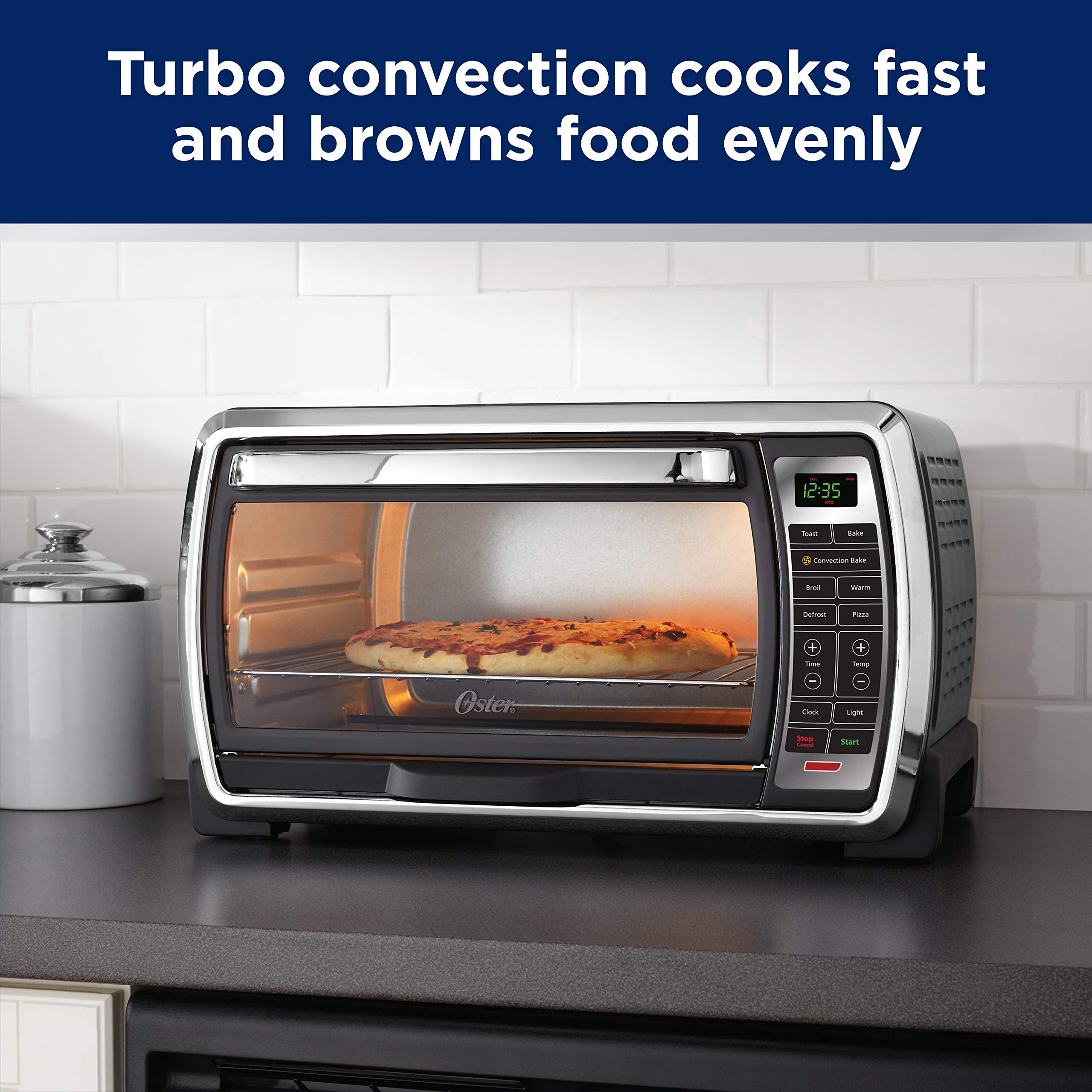Oster Toaster Oven | Digital Convection Oven, Large 6-Slice Capacity, Black/Polished Stainless