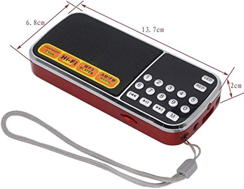 AM FM Portable Pocket Radio Music Player Support Micro SD/TF Card USB Slot (Red)