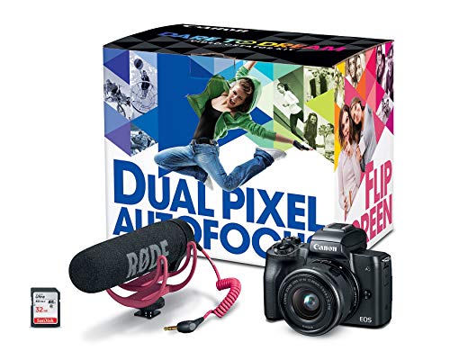 Canon EOS M50 Video Creator Kit with EF-M15-45mm Lens, Rode VIDEOMIC GO, and 32GB Sandisk Memory Card - Black (Renewed)