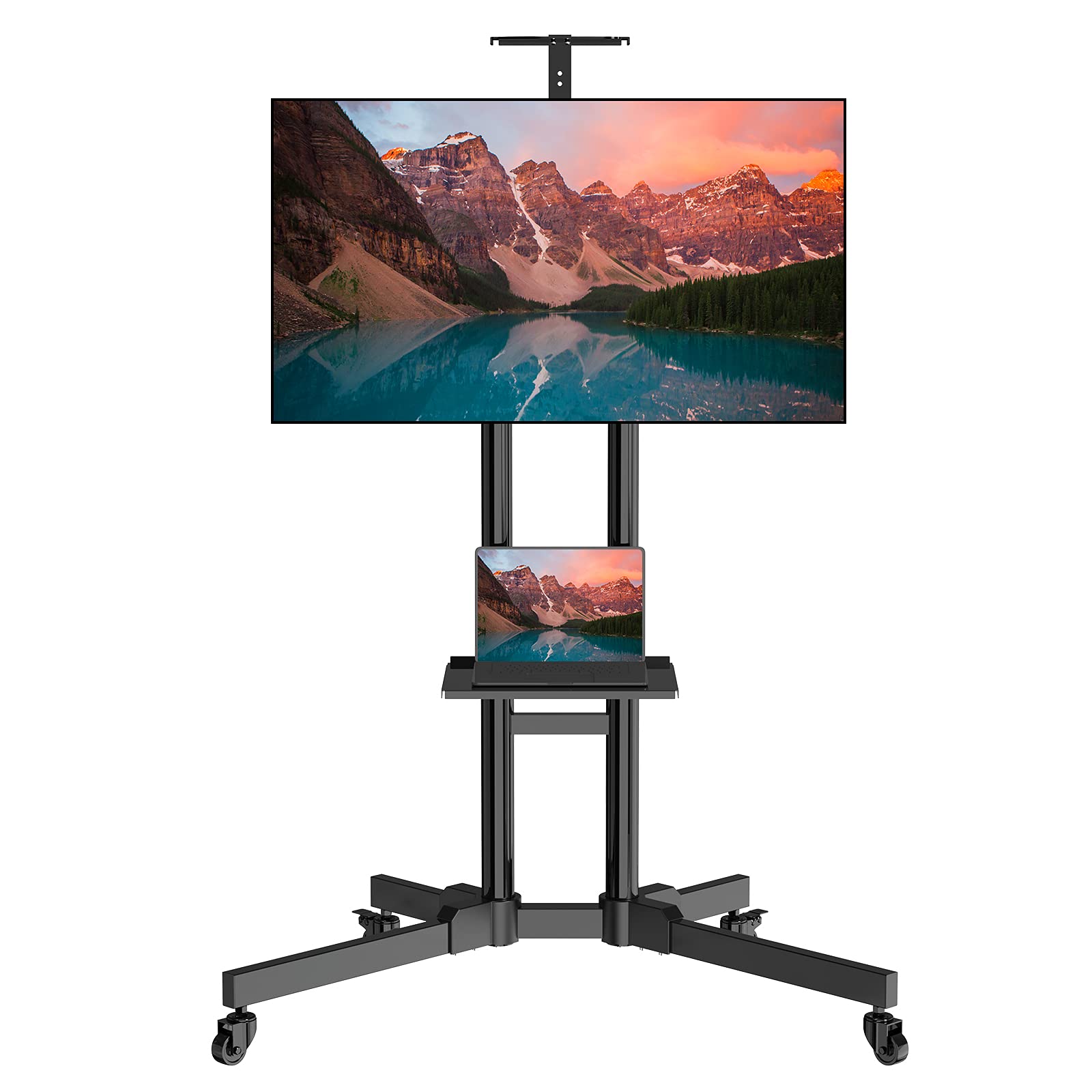 Mobile TV Stand with Wheels for 32-70 inch LED LCD 4K Flat/Curved Screen TVs, UL Certificated Rolling/Floor TV Cart, Height Adjustable TV Trolley with Shelf Up to 121 lbs Max VESA 600x400mm- TC004