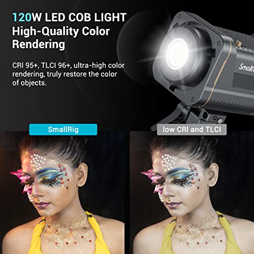 SmallRig RC 120B 120W Bi-Color Cob Video Light 52800Lux@1m 2700K-6500K On-Board and SmallGoGo App Control, TLCI 96+ CRI 95+,9 Lighting Effects Support AC Adapter & 14.4V/26V V-Mount Battery-3471