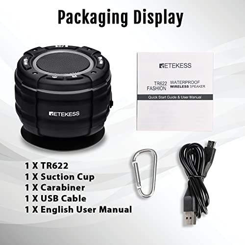 Retekess TR622 Shower Radio Bluetooth Speaker,Waterproof Wireless Bathroom FM with Suction Cup,Light Show, for Shower Beach Swimming