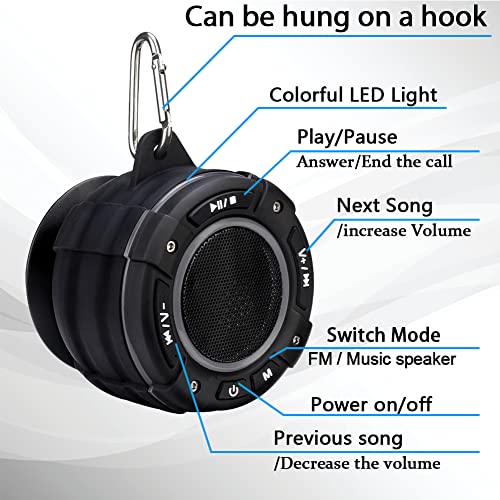 Retekess TR622 Shower Radio Bluetooth Speaker,Waterproof Wireless Bathroom FM with Suction Cup,Light Show, for Shower Beach Swimming