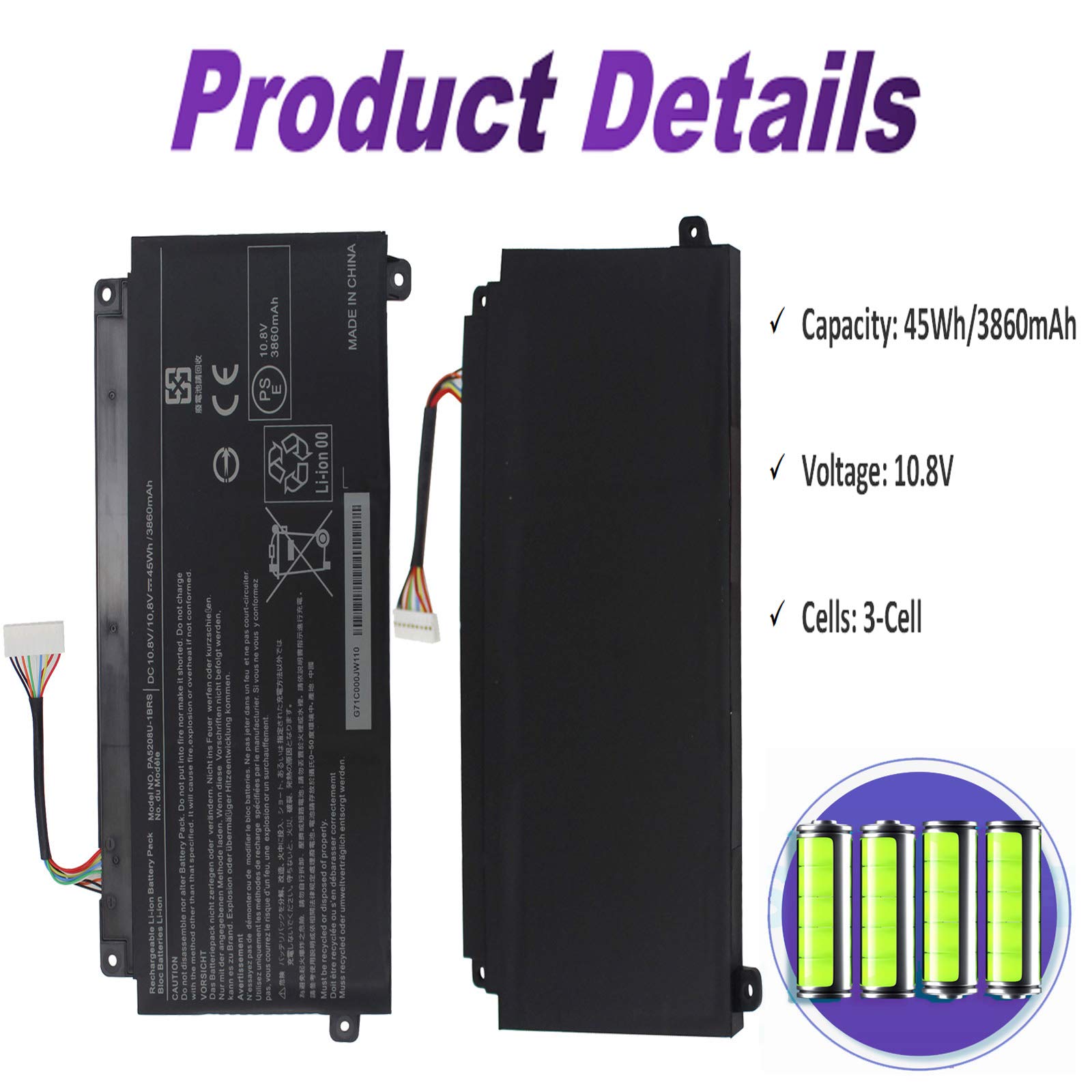 New PA5208U-1BRS Battery Compatible for Toshiba Satellite E45W P55W E45W-C4200 E45w-C4200x P55w-c5204 P55w-c5208 P55W-C5200X P55W-C5314;Chromebook 2 CB30 CB35 CB35-B3330 CB35-B3340