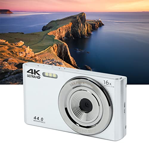 16X Digital Zoom Camera, Shockproof 44MP 4K HD Camera 2.8 Inch Screen for Photography (Silver)