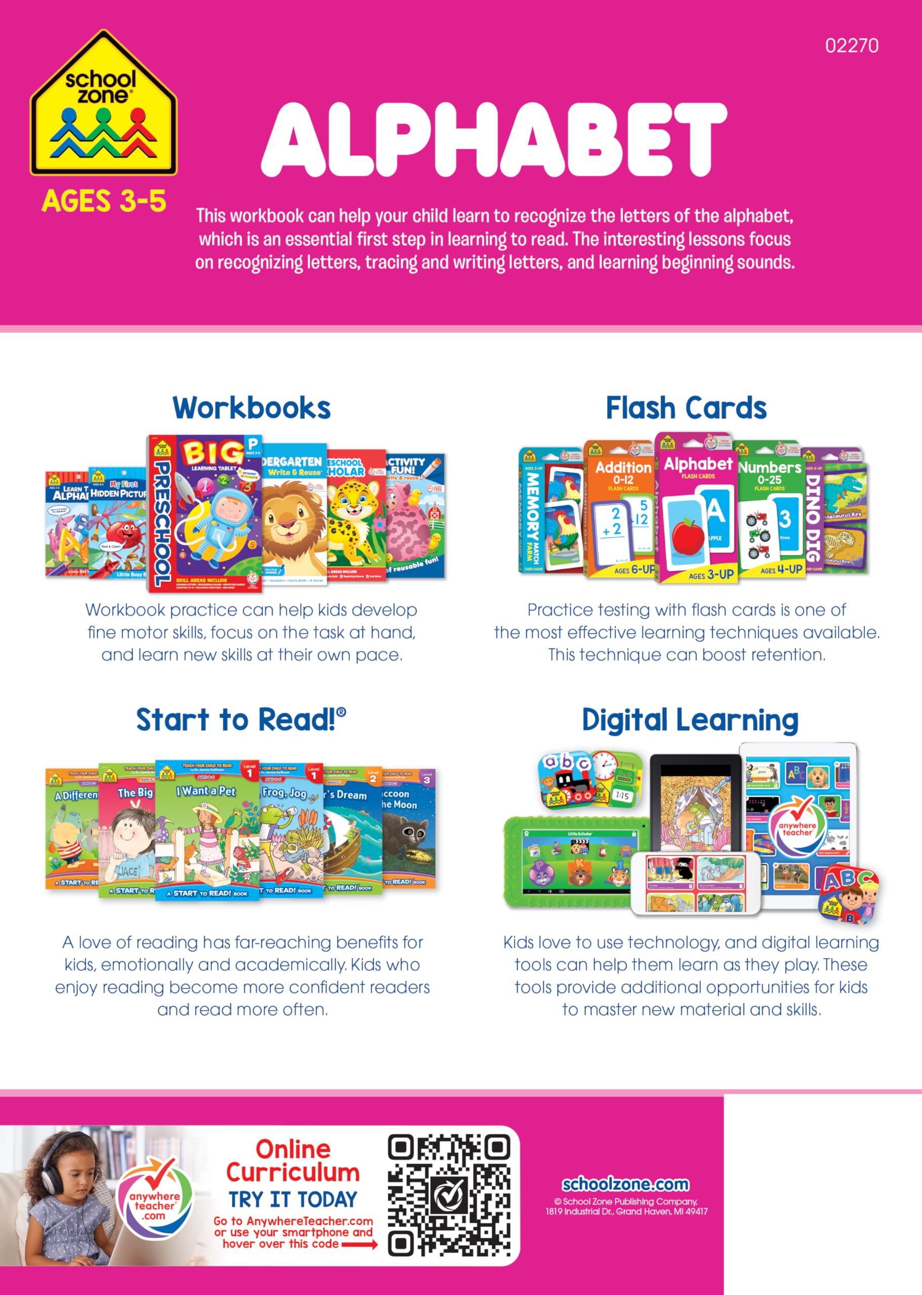 School Zone - Alphabet Workbook - 64 Pages, Ages 3 to 5, Preschool, ABC's, Letters, Tracing, Alphabetical Order, and More (School Zone Get Ready!™ Book Series)