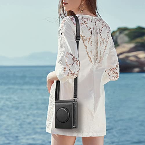 Fintie Protective Case for Fujifilm Instax Mini EVO Camera - Premium Vegan Leather Bag Cover with Removable Adjustable Strap, Vintage Black