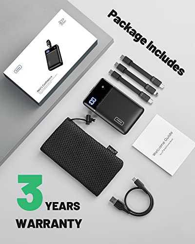 INIU Portable Charger, Adjustable Built-in Cables 10000mAh Power Bank with Tiny Size, Tri-3A High-Speed Battery Pack for iPhone 14 13 12 11 Pro X Samsung S22 S10 Google LG iPad Tablet Airpods etc.