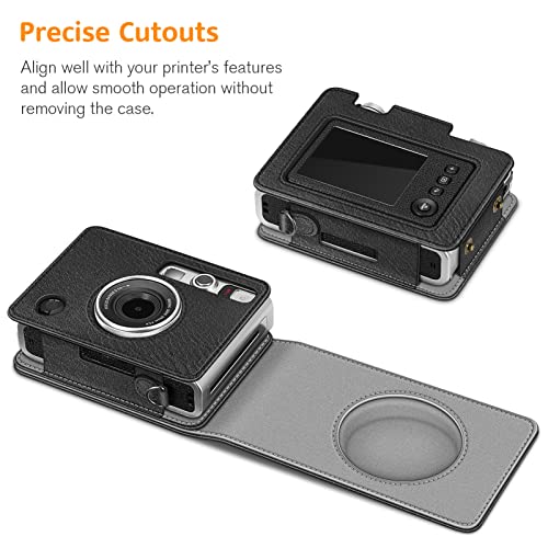 Fintie Protective Case for Fujifilm Instax Mini EVO Camera - Premium Vegan Leather Bag Cover with Removable Adjustable Strap, Vintage Black