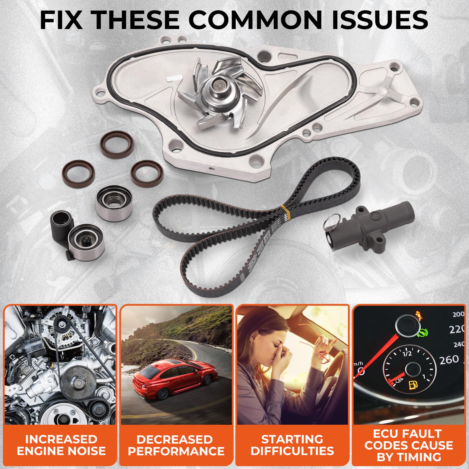 GEARZAAR Timing Belt Kit, With Water Pump Timing Belt Kit Compatible for Honda Accord Odyssey Pilot Ridgeline Acura MDX RL TL 3.0L 3.2L 3.5L 3.7L. Replace# TCKWP329 TKH-002 19200-RDV-J01 14510-RCA-A01