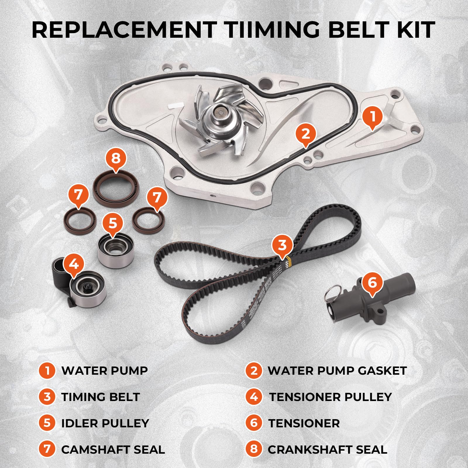 GEARZAAR Timing Belt Kit, With Water Pump Timing Belt Kit Compatible for Honda Accord Odyssey Pilot Ridgeline Acura MDX RL TL 3.0L 3.2L 3.5L 3.7L. Replace# TCKWP329 TKH-002 19200-RDV-J01 14510-RCA-A01