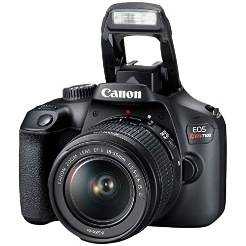 Rebel T100 / 4000D DSLR Camera with EF-S 18-55mm f/3.5-5.6 is II and EF 75-300mm f/4-5.6 III Lens + Accessory Bundle Kit (Flash, Travel Charger, Extra Battery, and More)