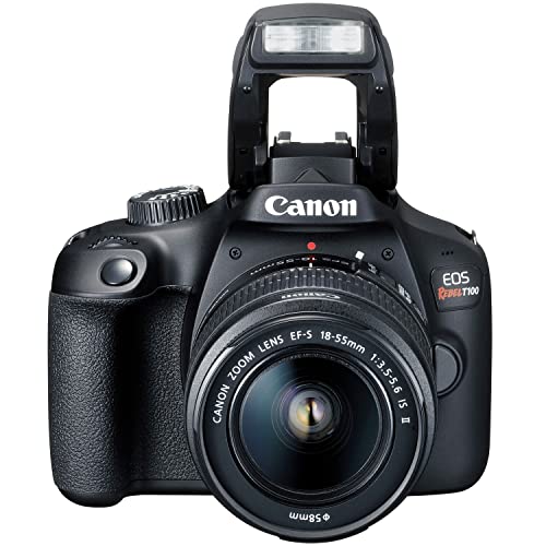 Rebel T100 / 4000D DSLR Camera with EF-S 18-55mm f/3.5-5.6 is II and EF 75-300mm f/4-5.6 III Lens + Accessory Bundle Kit (Flash, Travel Charger, Extra Battery, and More)