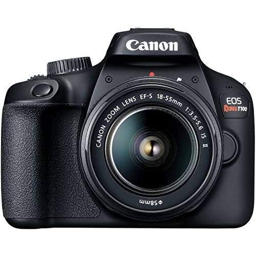 Rebel T100 / 4000D DSLR Camera with EF-S 18-55mm f/3.5-5.6 is II and EF 75-300mm f/4-5.6 III Lens + Accessory Bundle Kit (Flash, Travel Charger, Extra Battery, and More)
