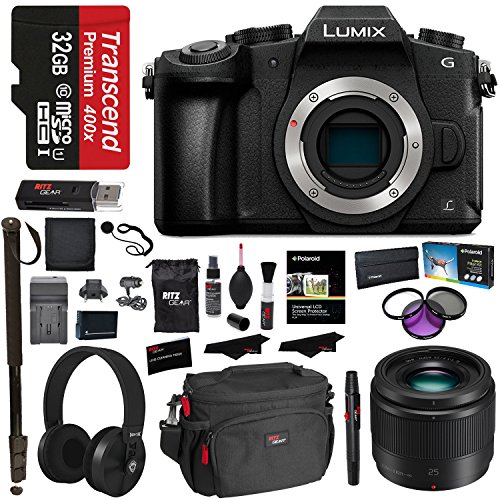 Panasonic LUMIX DMC-G85KBODY 4K Mirrorless Interchangeable Lens Camera Black, LUMIX G Lens 25mm H-H025K, DSLR Camera Bag, Monopod and Accessory Bundle