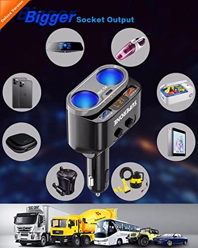 SUPERONE 150W 2-Socket Cigarette Lighter Splitter Power Adapter, USB C Car Charger with 20W Power Delivery 3.0 & QC 3.0 for iPhone 14 Pro Max/13/12/11/11 Pro/X/8/7, Samsung, Google Pixel and More