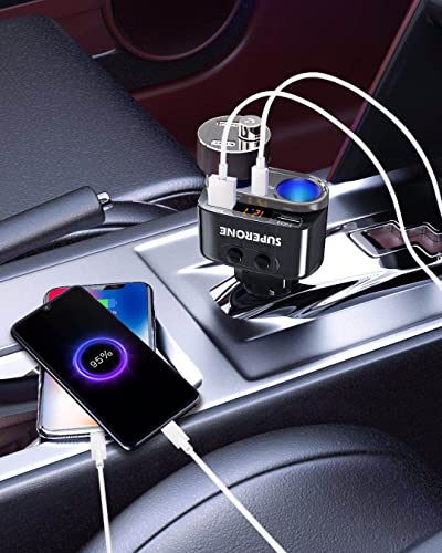 SUPERONE 150W 2-Socket Cigarette Lighter Splitter Power Adapter, USB C Car Charger with 20W Power Delivery 3.0 & QC 3.0 for iPhone 14 Pro Max/13/12/11/11 Pro/X/8/7, Samsung, Google Pixel and More