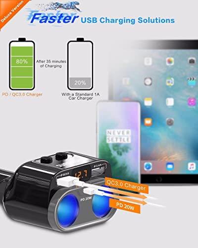 SUPERONE 150W 2-Socket Cigarette Lighter Splitter Power Adapter, USB C Car Charger with 20W Power Delivery 3.0 & QC 3.0 for iPhone 14 Pro Max/13/12/11/11 Pro/X/8/7, Samsung, Google Pixel and More