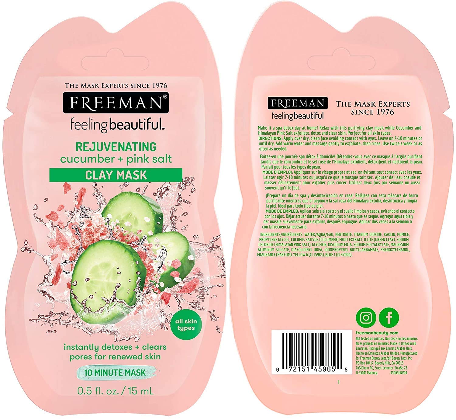 FREEMAN Facial Mask Variety Pack: Clay, Gel, Mud, & Peel-Off Skincare Masks, Hydrating, Detoxifying, Clearing, & Rejuvenating, Travel-Friendly Sachets, 18 Count