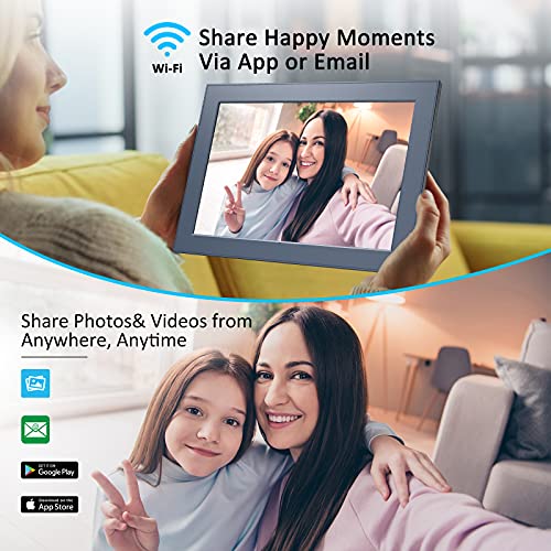 FULLJA 10 inch WIFI Digital Picture Frame Touch Screen IPS HD Display, Smart Digital Photo Frame, 16GB Storage, Auto-Rotate, Motion Sensor, Share Photos and Videos via iOS or Android App, Email, Cloud